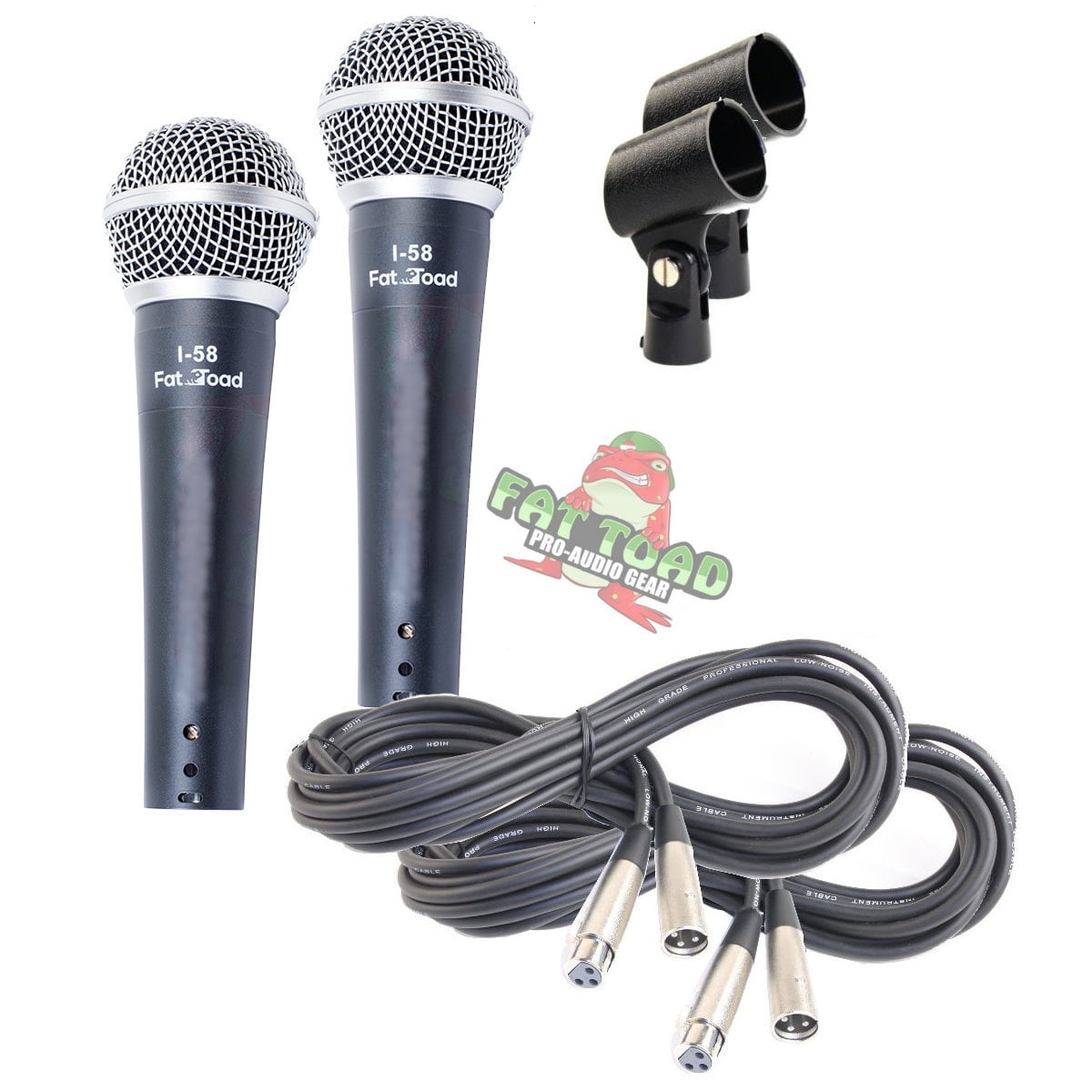 Vocal Microphones with XLR Mic Cables & Clips (2 Pack) Fat Toad ...