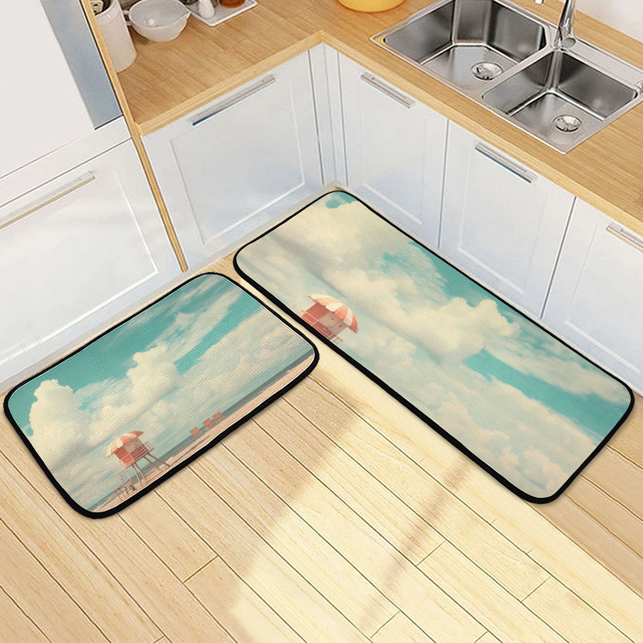 Vocation Beach Retro Kitchen Rugs Set of 2 Non Slip Floor Foam Mat ...