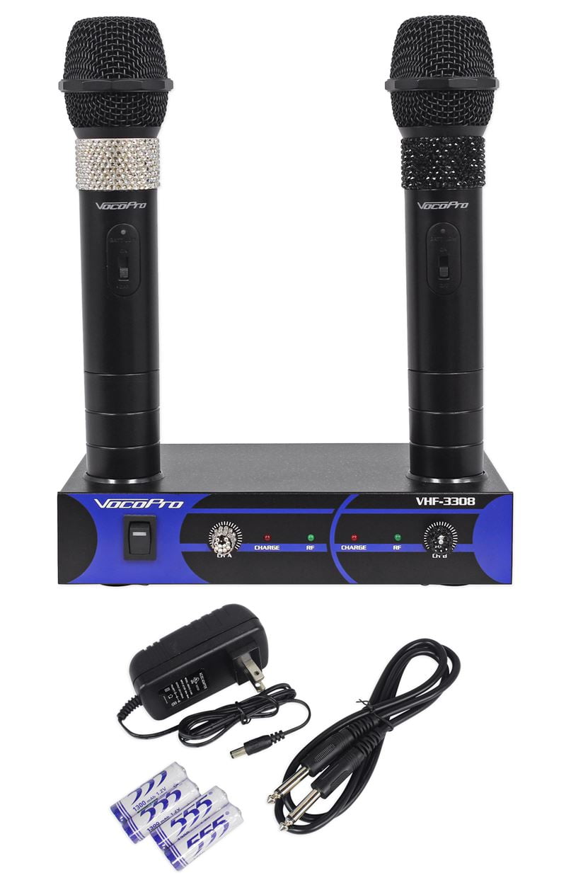 VocoPro VHF-3308-4 Dual Rechargable VHF Wireless Karaoke Microphone Mic ...