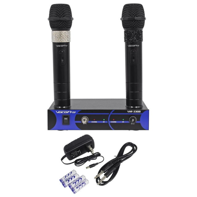 VocoPro VHF-3308-4 Dual Rechargable VHF Wireless Karaoke Microphone Mic ...
