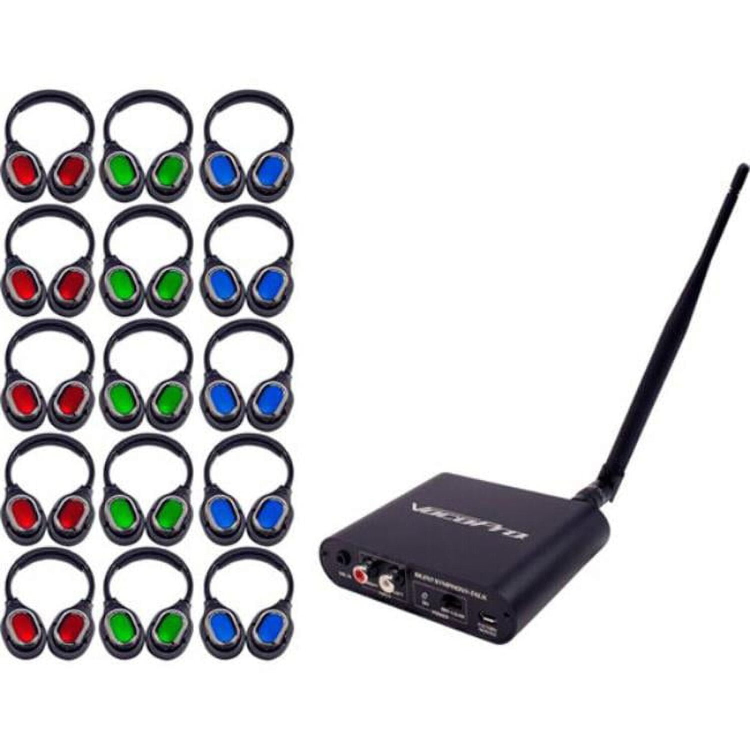 Vocopro SILENTDISCO115 3-Channel Wireless Transmitters & LED Headphones ...