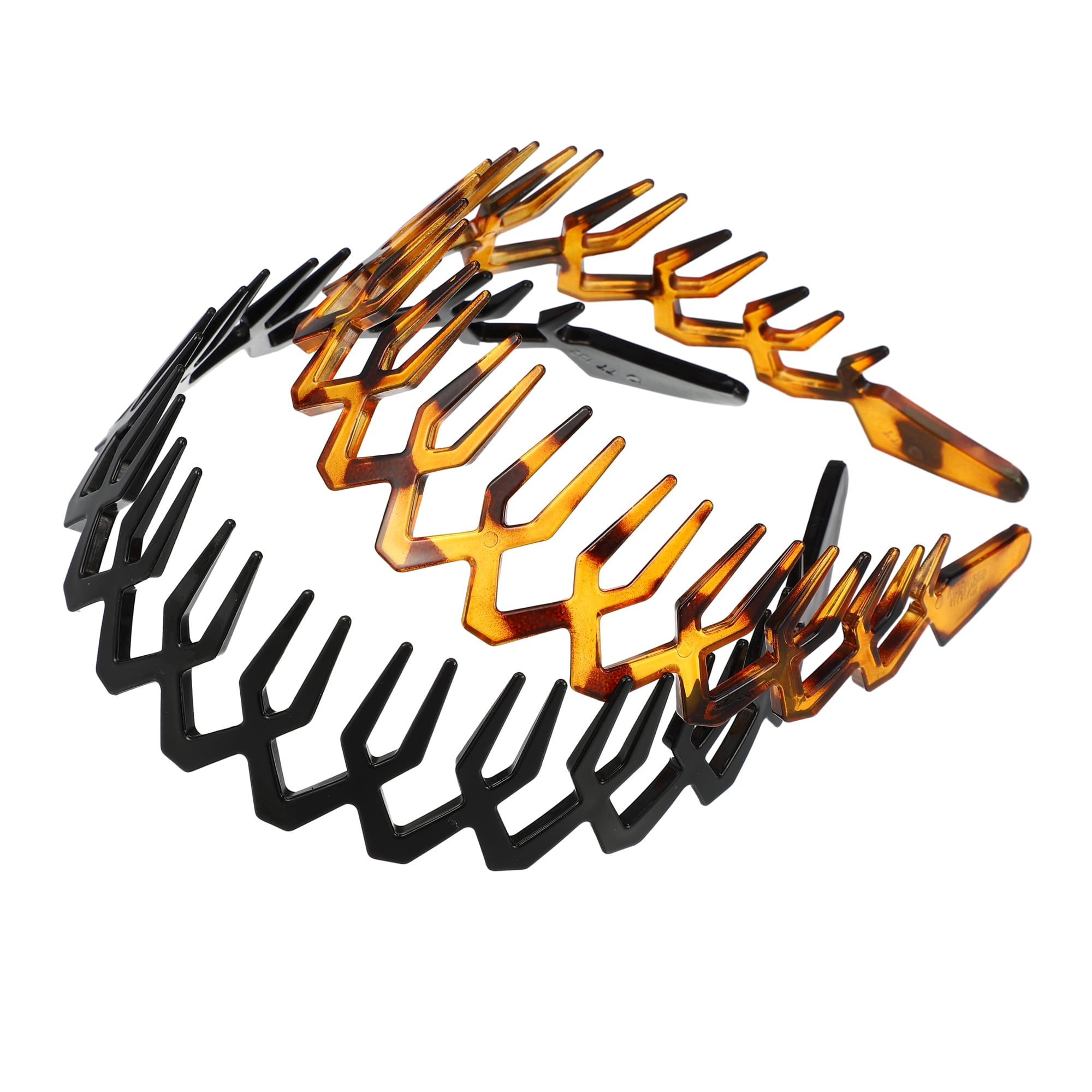 Vocoste 2 Pcs Plastic Shark Teeth Wave Headbands for Women Black Amber ...