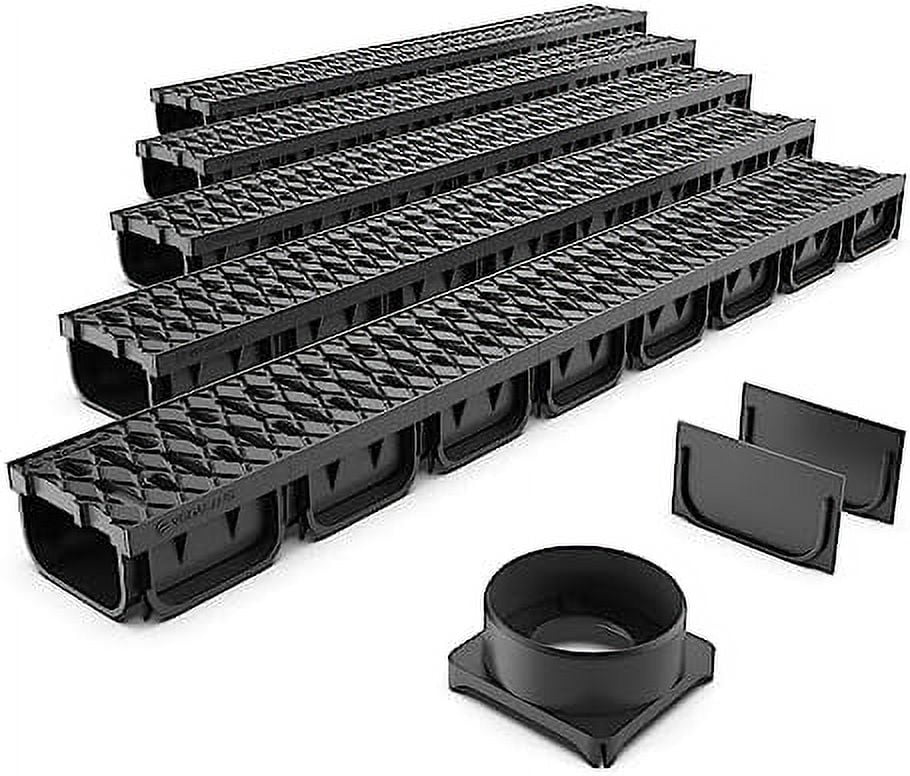 Vodaland - 4 Inch Trench Drain System with Grate - Black - Easy 2 (5 ...