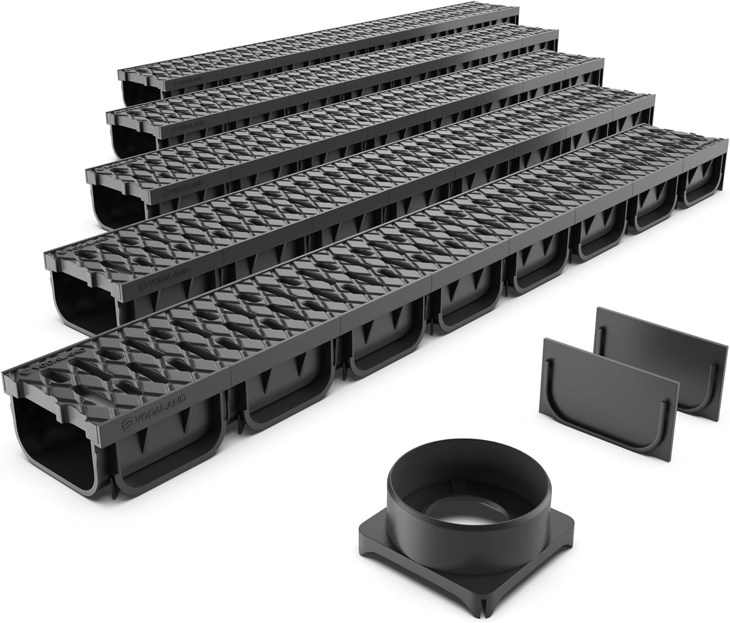 Vodaland - 4 Inch Trench Drain System with Grate - Black - Easy 2 (5 ...