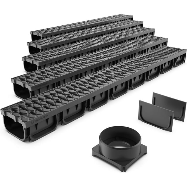 Vodaland - 4 Inch Trench Drain System with Grate - Black - Easy 2 (5 ...
