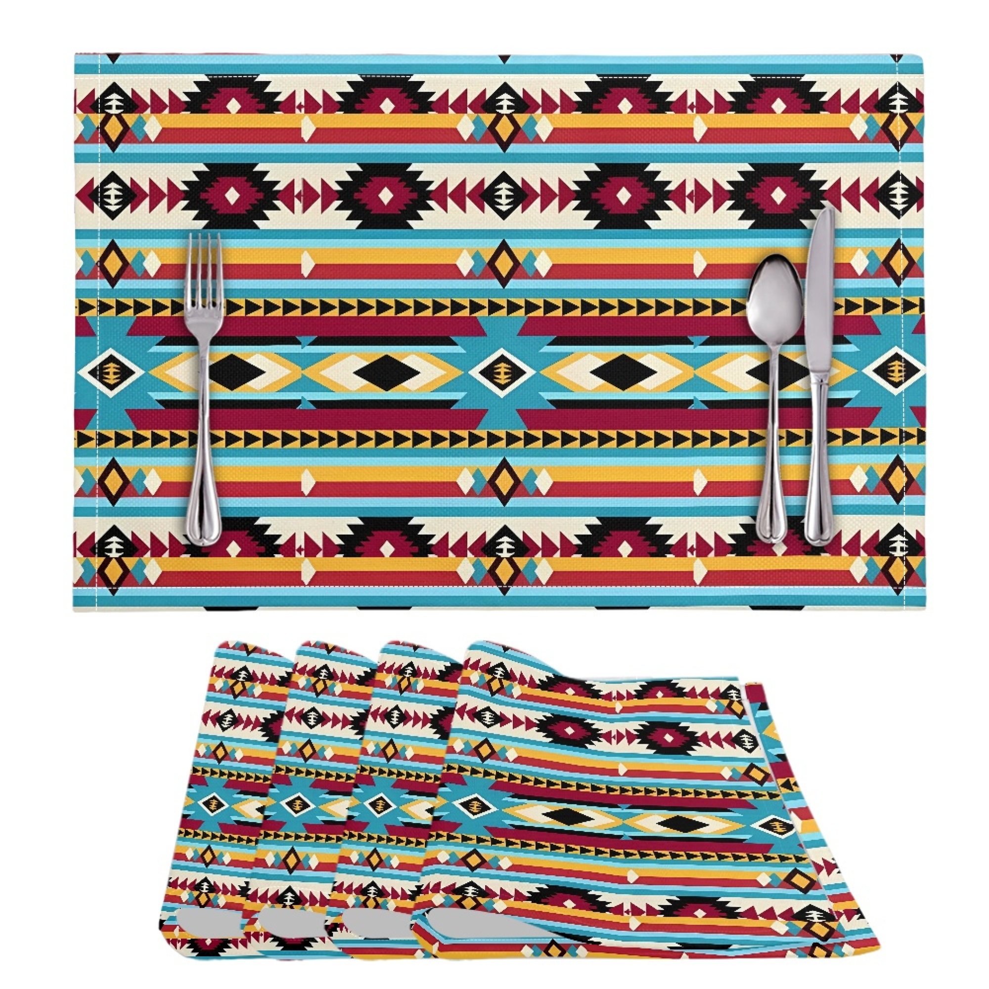 Vodetik Store Boho Placemats Set of 4 Heat-Resistant Waterproof PVC ...