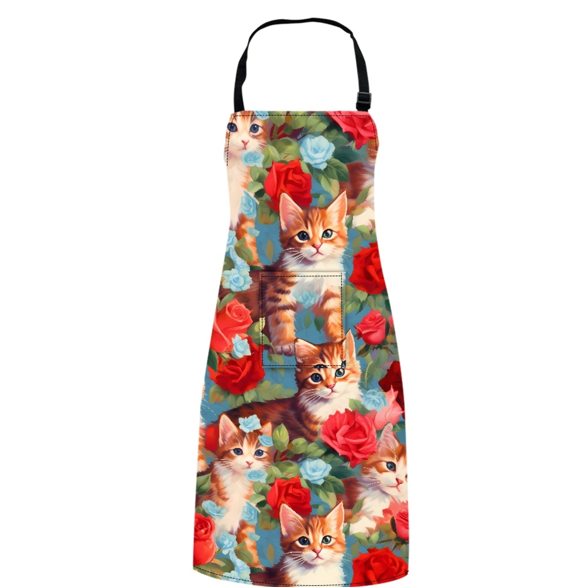 Vodetik Store Cute Cat Aprons with Pockets Adjustable Waterproof ...