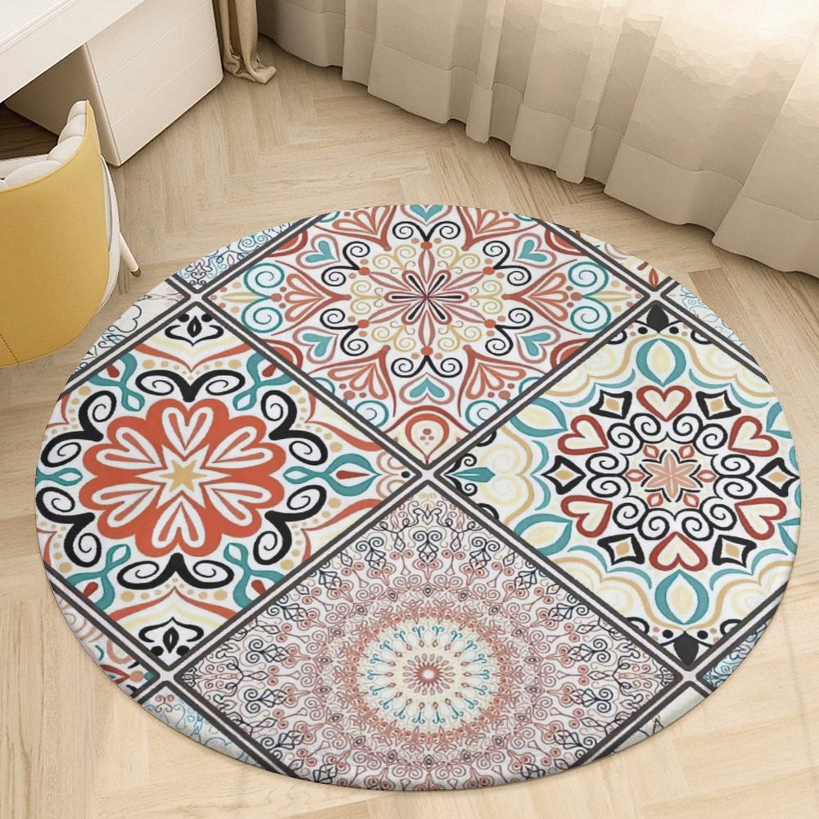 Vodetik Store Mandala Pattern Area Rug for Living Room Washable Coral ...