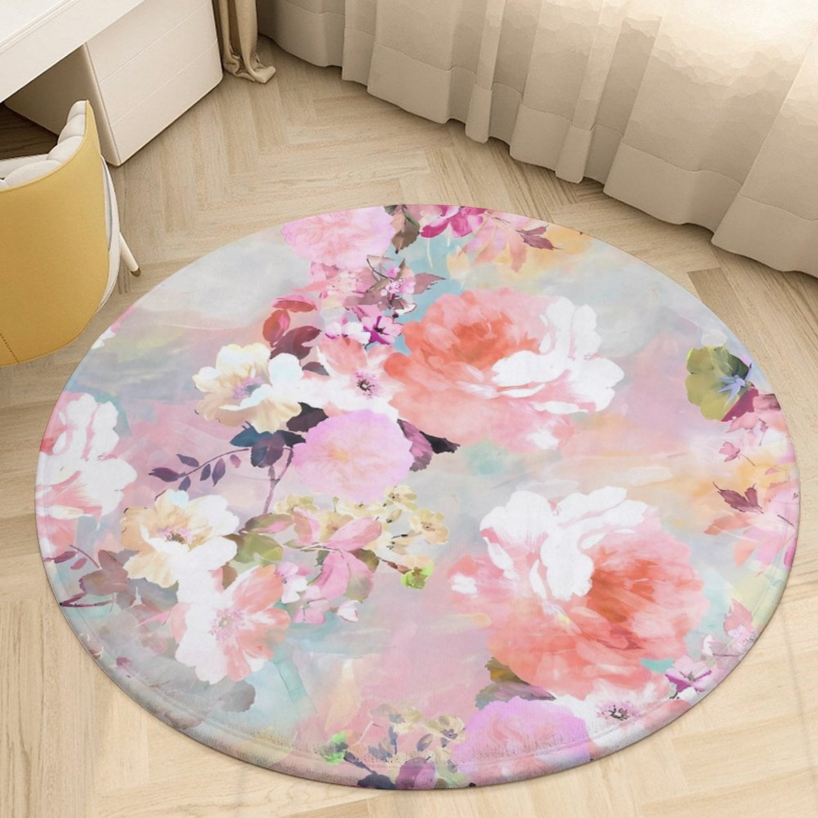 Vodetik Store Round Bathroom Rug Non Slip Washable Floral Print Area ...