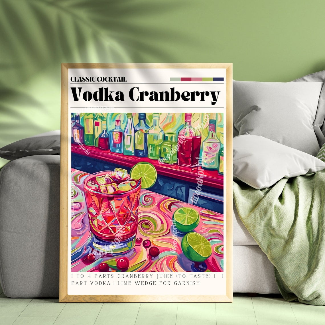 Vodka Cranberry Print - Cocktail Wall Art - Cute Bar Cart - Classic ...
