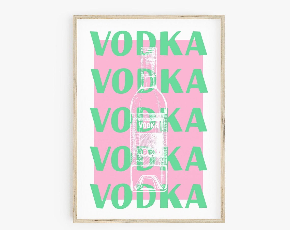 Vodka Poster, Preppy Cocktail Print, Pink Green Trendy Wall Art, Retro ...