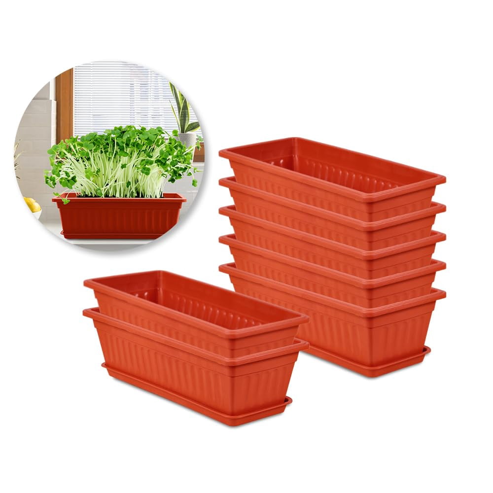 Vodotion Big Plant Pot 7 Pack 16.9Inches White Window Box Plastic ...