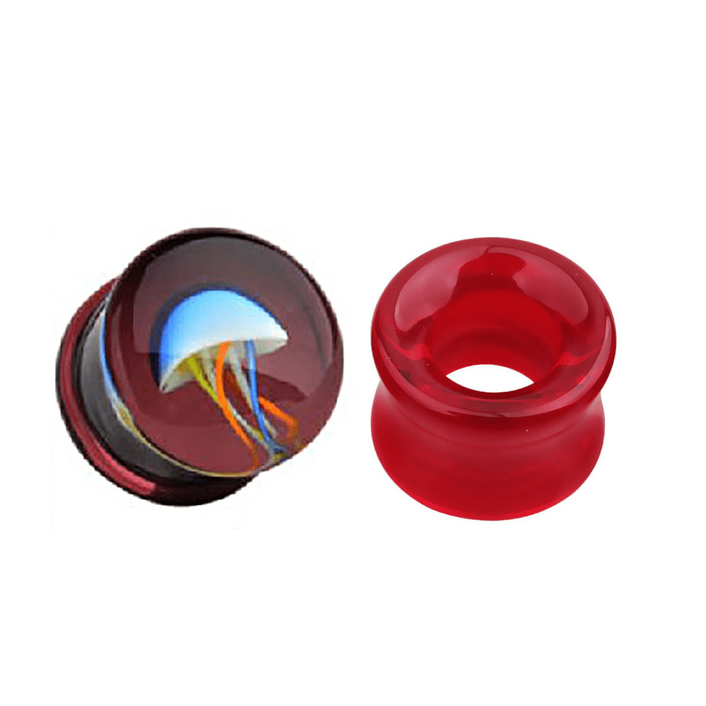 Vogem Red Glass Ear Expander Earrings Double Flare Ear Gauges Flesh ...
