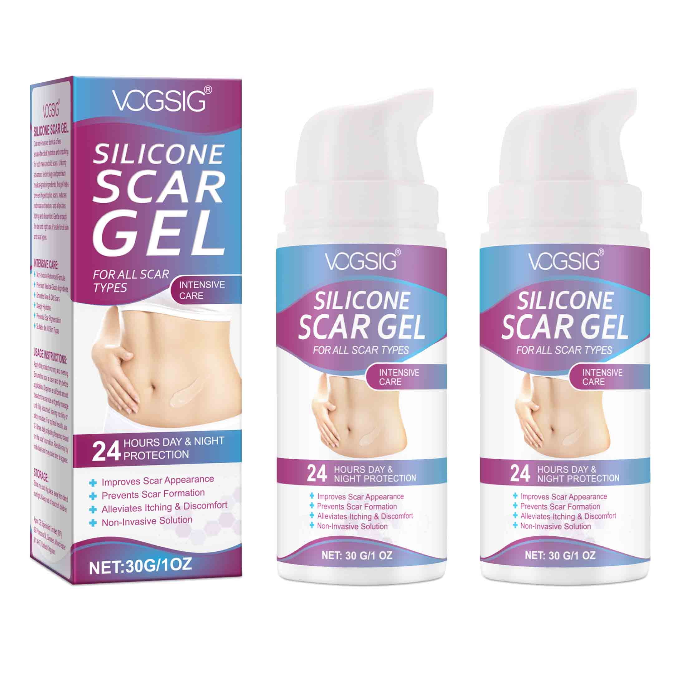 Vogsig 2-Pack Silicone Scar Gel, Smooths New & Old Scars,Deeply ...