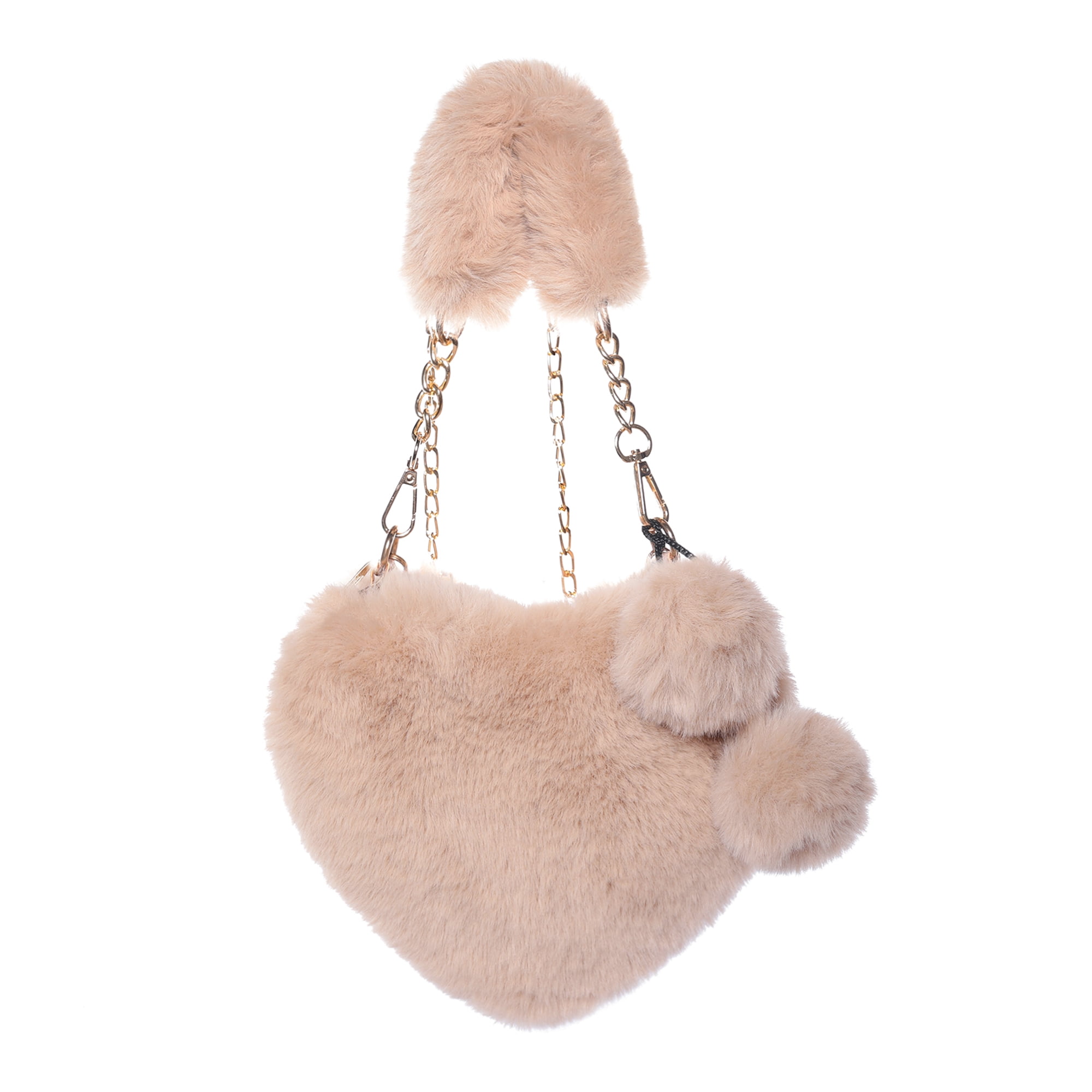 Vogue Cloud Faux Fur Plush Handbag Heart Shape Purses Crossbady Bag for ...