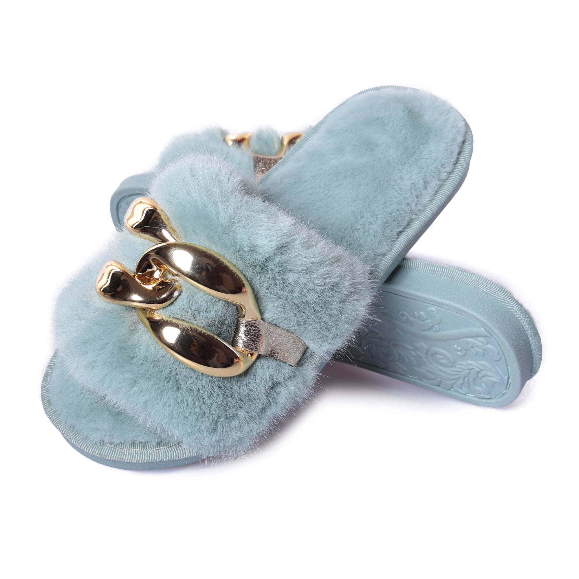 Vogue Cloud Women's Faux Furry Slippers Open Toe Fuzzy Slippers Indoor ...
