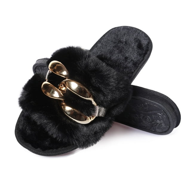 Vogue Cloud Women's Faux Furry Slippers Open Toe Fuzzy Slippers Indoor ...