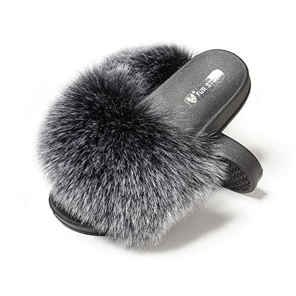 Vogue Cloud Women's Furry Faux Fur Slides Fuzzy Slippers Fluffy Sandals ...