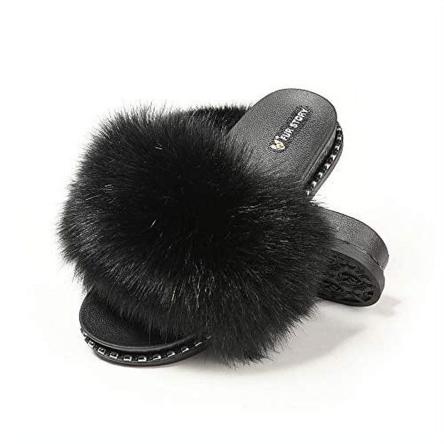 Vogue Cloud Women's Furry Slides Faux Fur Slides Fuzzy Slippers Fluffy Sandals Outdoor Indoor ...