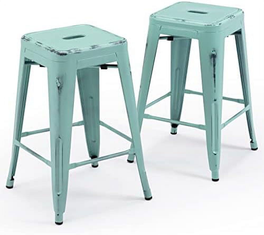 Vogue Direct 24" Stools Black Backless Metal Barstools Indoor-Outdoor ...