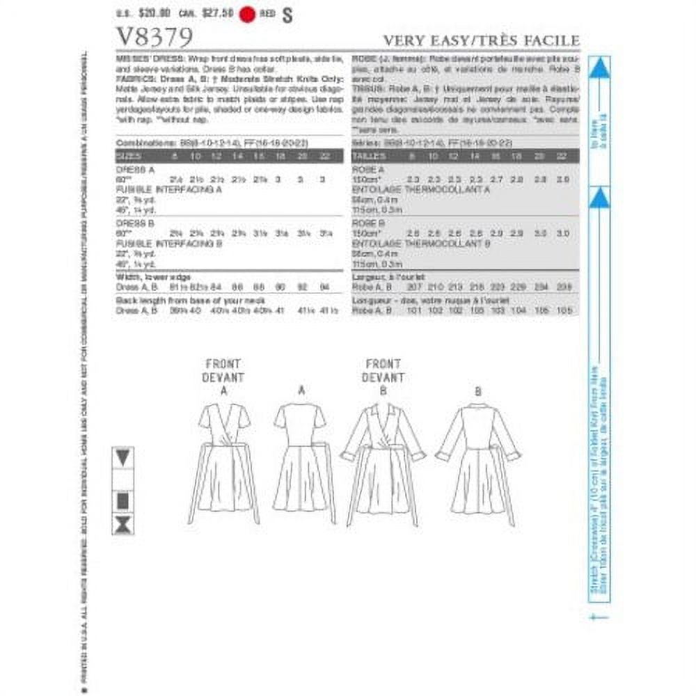 Vogue Ladies Easy Sewing Pattern 8379 - Wrap Dresses with Side Ties ...