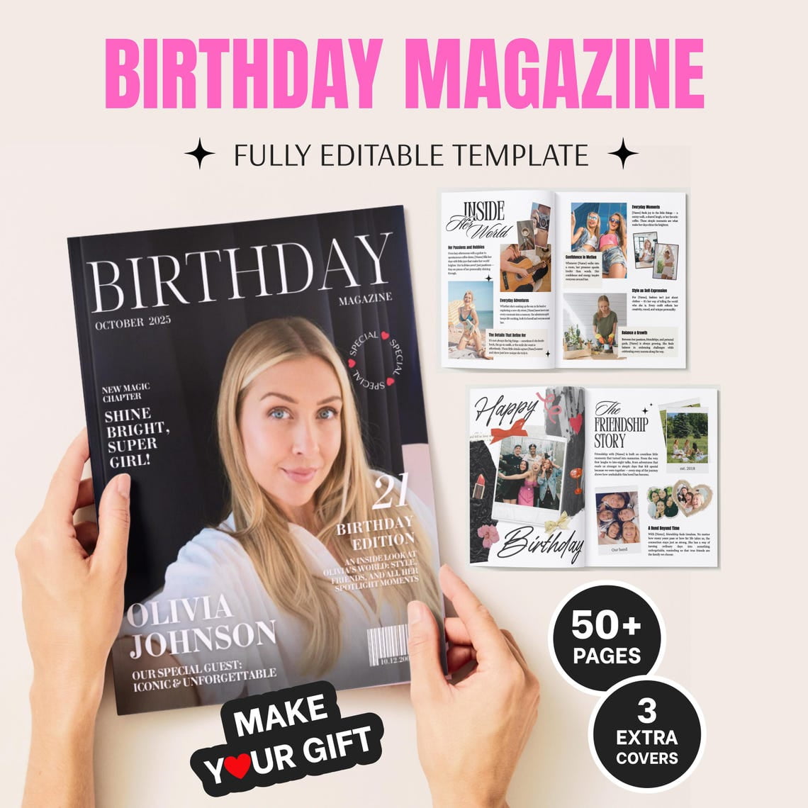Vogue Magazine Template, Birthday Magazine Canva Template, Bestie ...