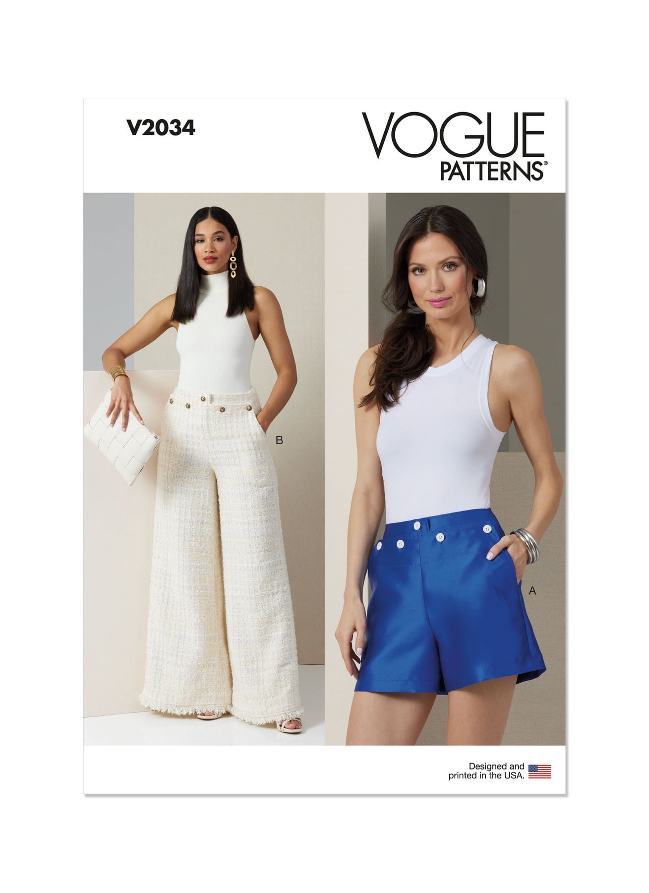 Vogue Sewing Pattern 2034 - Misses' Shorts and Pants, Size: B5 (8-10-12 ...
