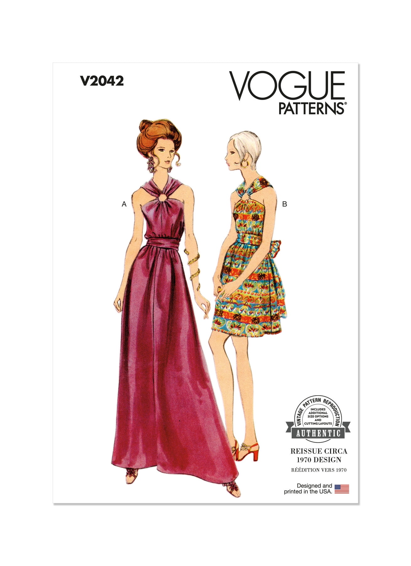 Vogue Sewing Pattern 2042 - 1970s Misses' Dress In Two Lengths, Size ...