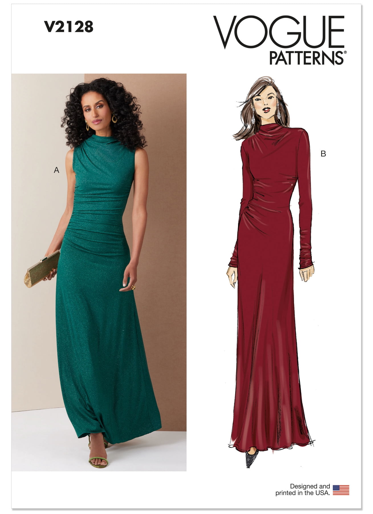 Vogue Sewing Pattern 2128 - Misses' Knit Dress with Ruching and Sleeve ...