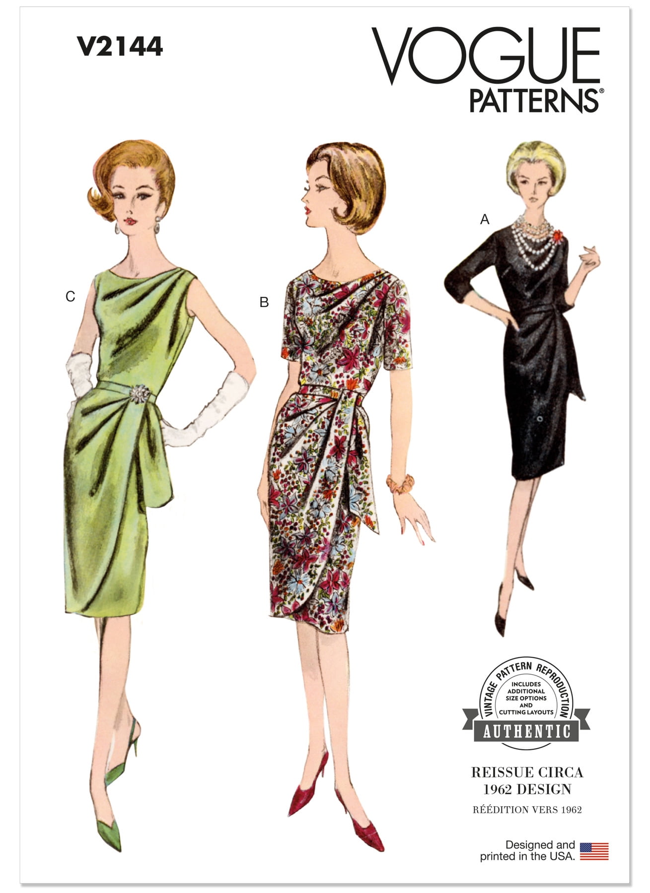 Vogue Sewing Pattern 2144 - 1960s Misses' Vintage Draped Dresses and ...