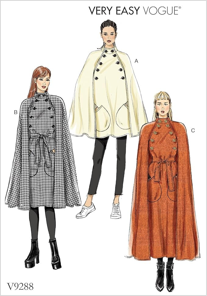 Vogue V9288 Easy to Sew Women's Collared Cape with Belt Sewing Pattern ...