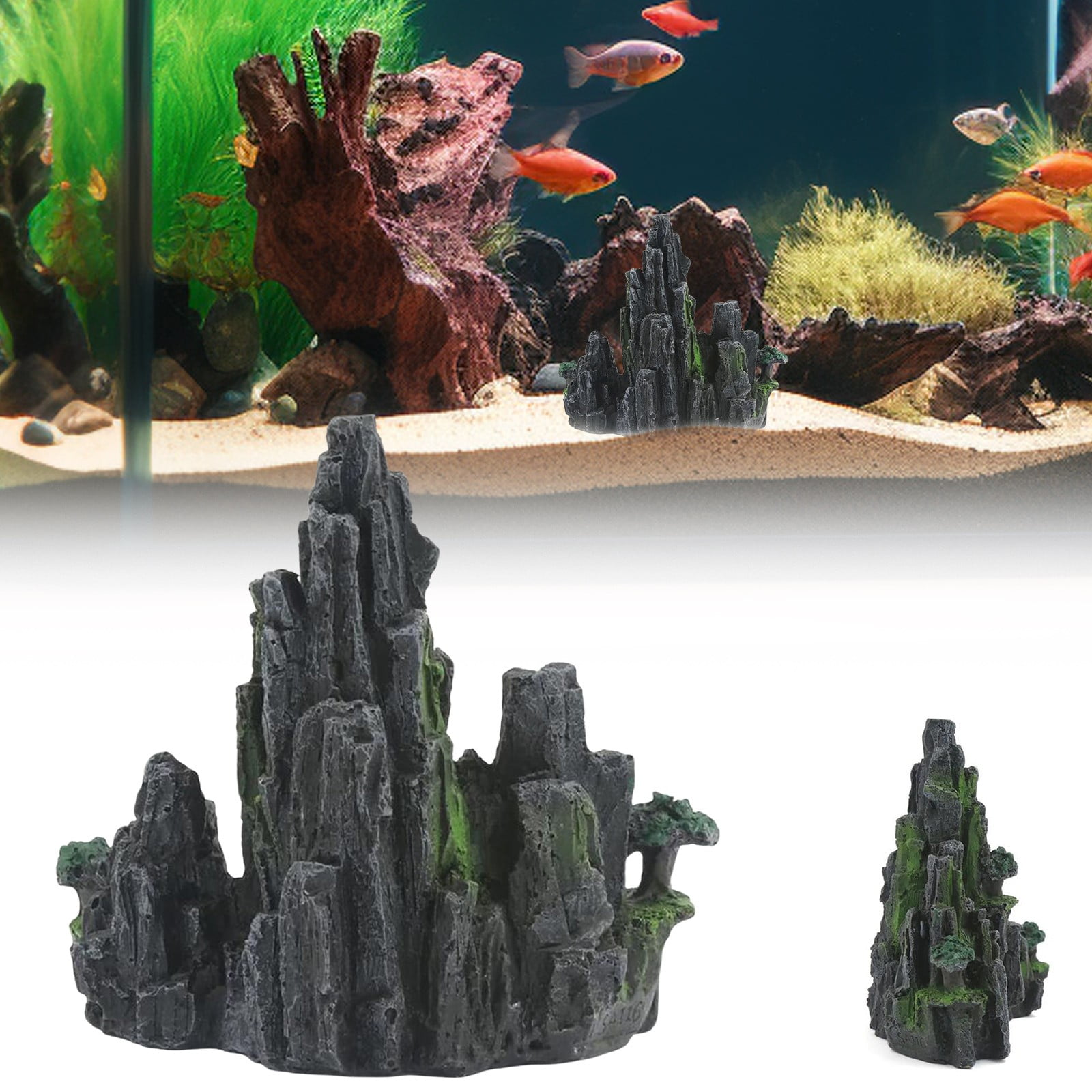 VogueV Aquarium Rockery Resin Ornament, Artificial Moss-Covered Stone ...