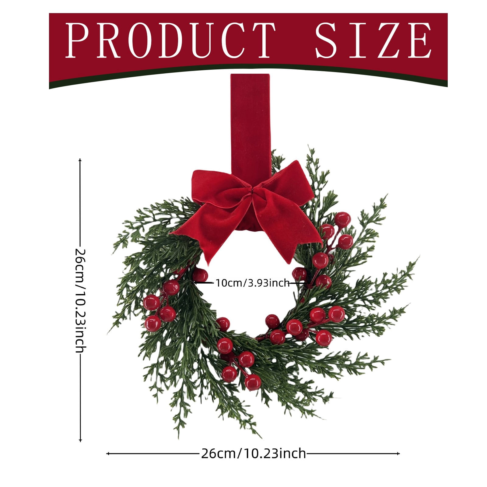 VogueV Elegant Christmas Wreath, 13X9 Inch Red Berry & Pinecone Front ...