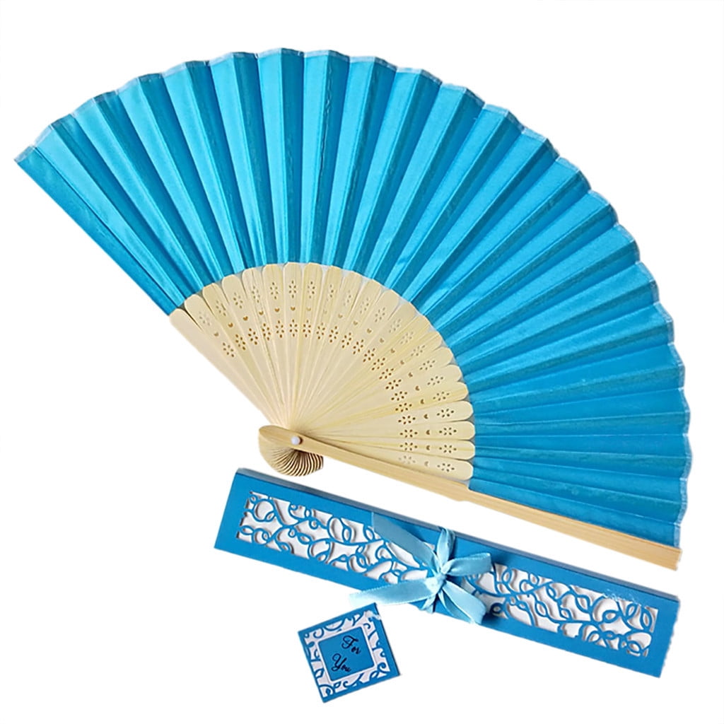 VogueV Wedding Fan Gift Box, Fluorescent Green Silk Folding Fan with ...
