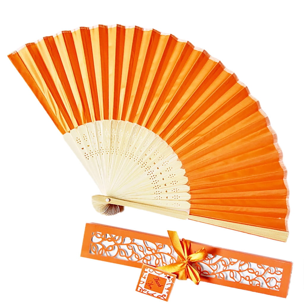 VogueV Wedding Fan Gift Box, Fluorescent Green Silk Folding Fan with ...