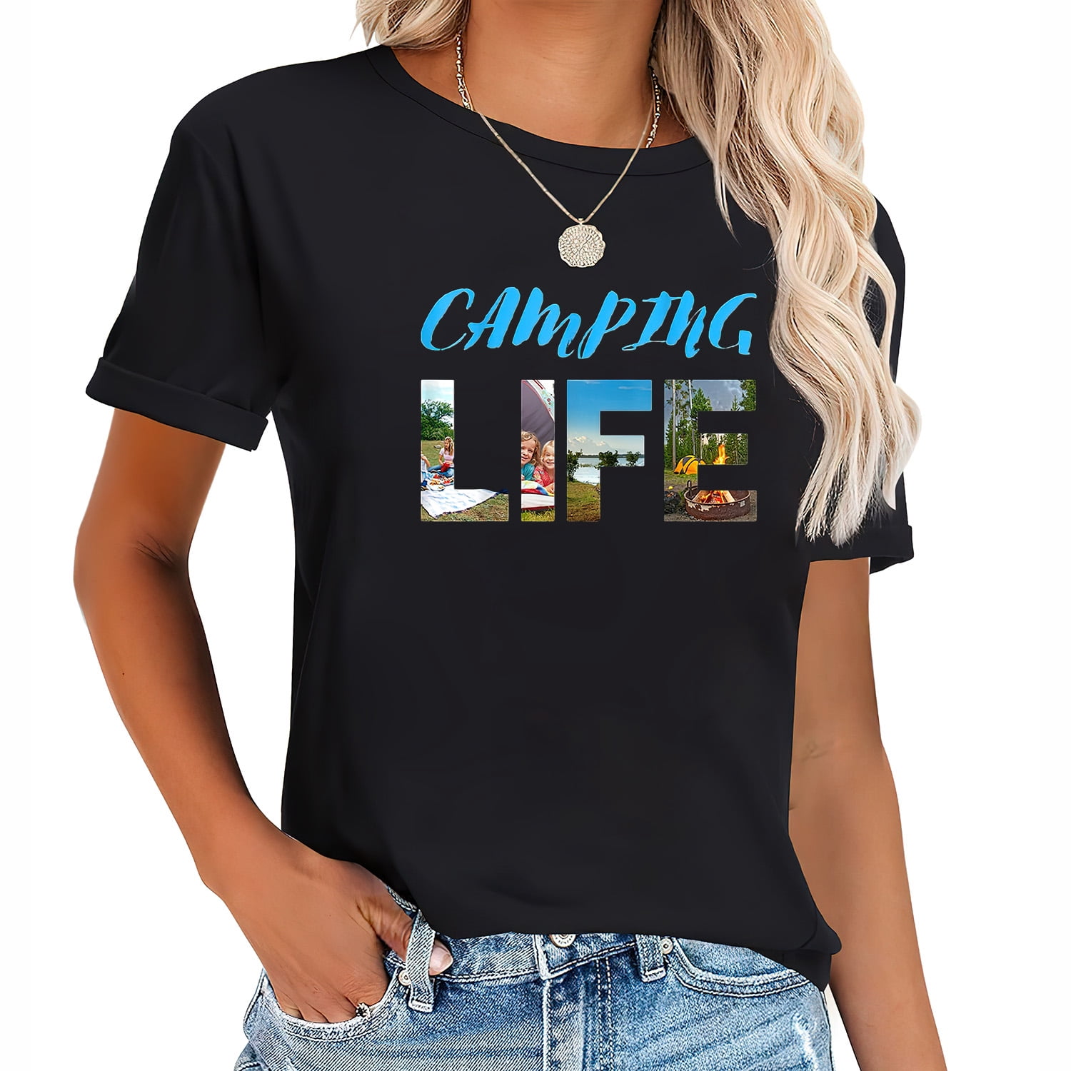 VogueVale Womens Camping Life Women Funny Hiking Cute Camper Girl tee T ...
