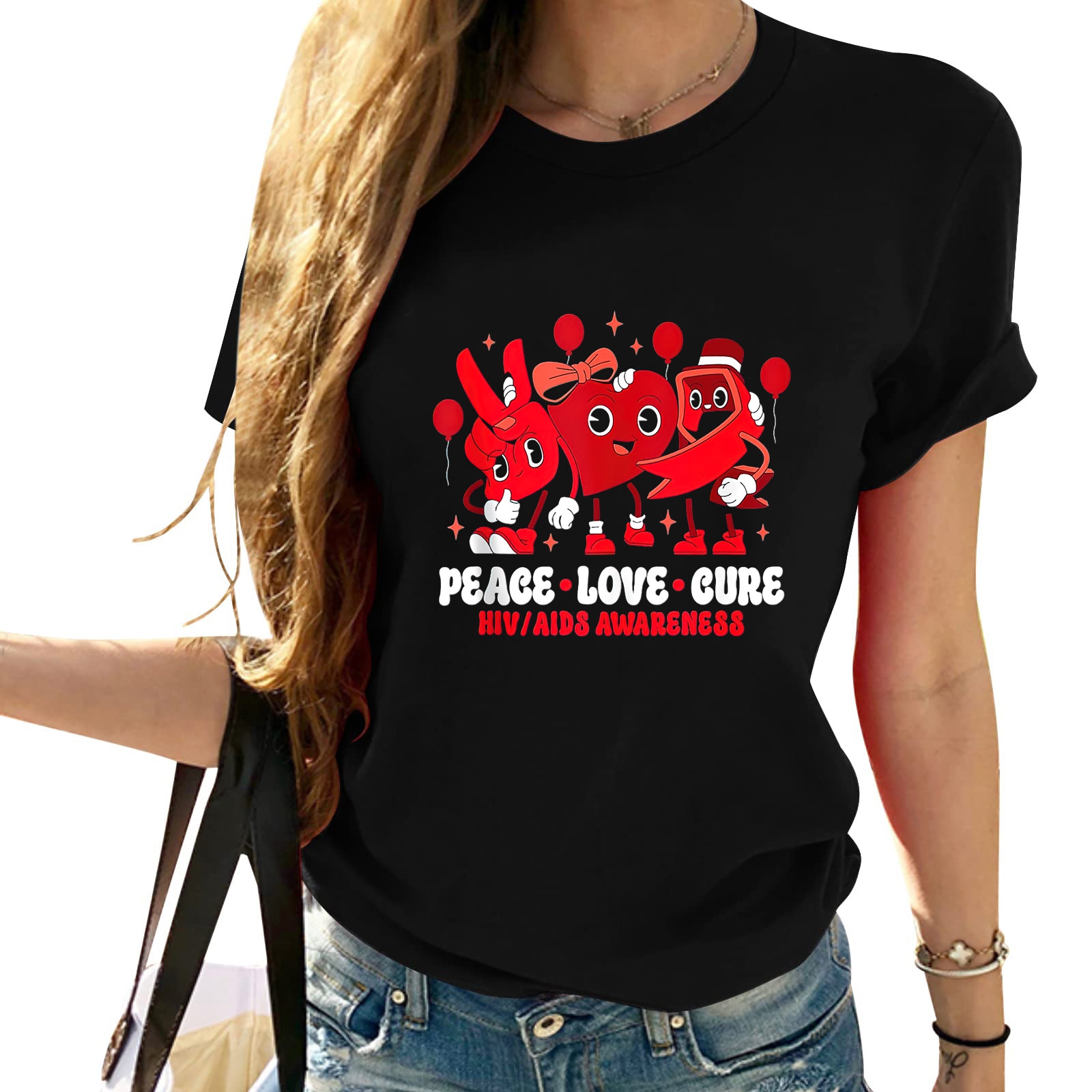 VogueVale Womens Red Ribbon Survivor Groovy HIV AIDS Awareness T Shirt ...