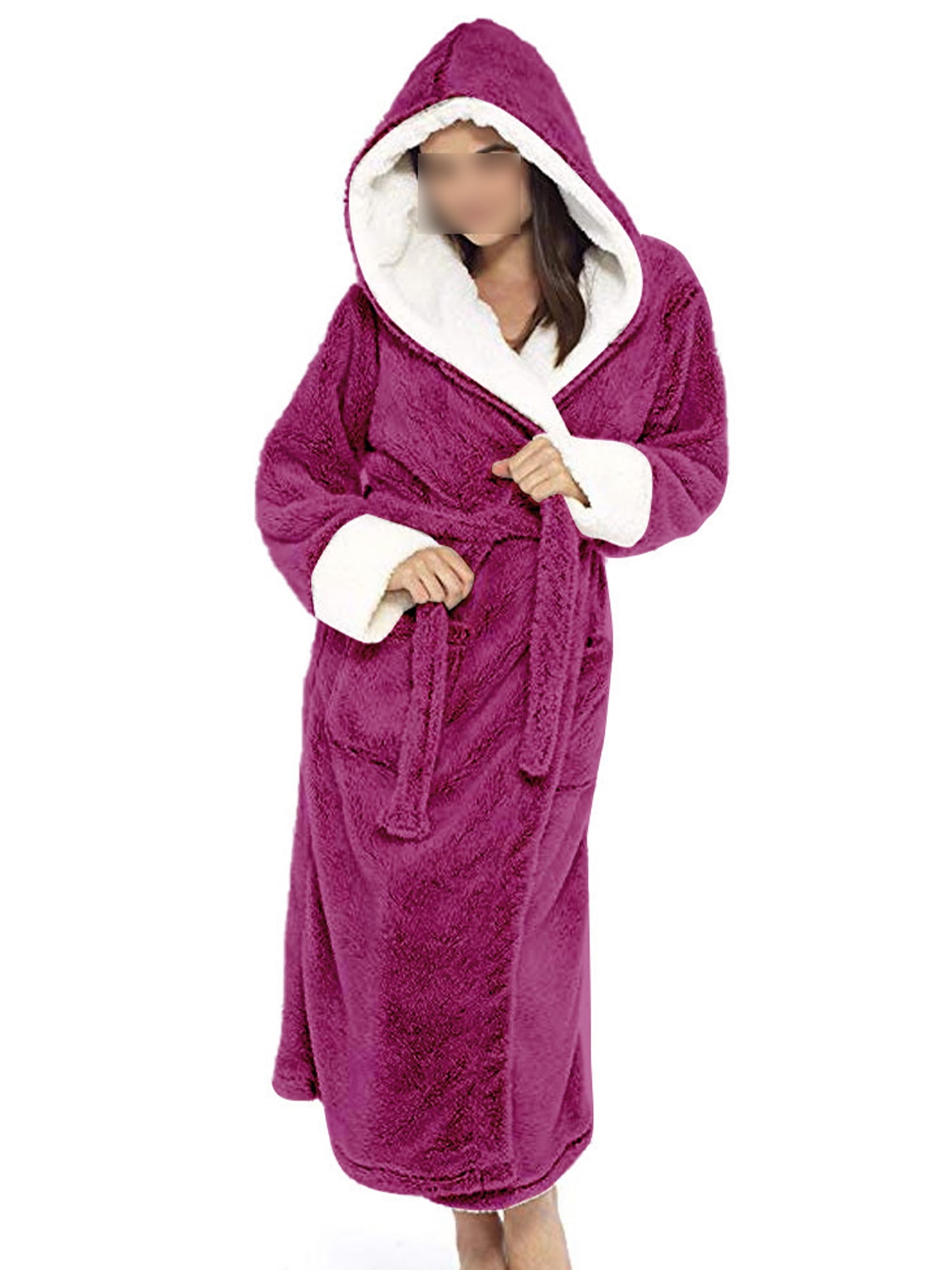Voguele Women Sherpa Robes Long Sleeve Sleepwear Hooded Fuzzy Plush ...