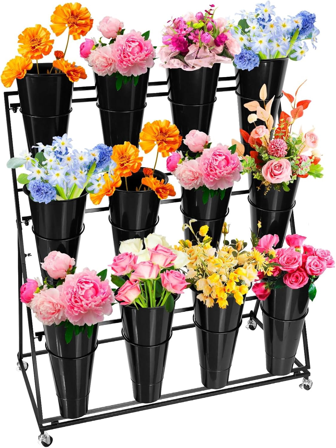 Vohala 3 Tier Flower Display Stand with 12 Buckets, 3 Layer Stand with ...