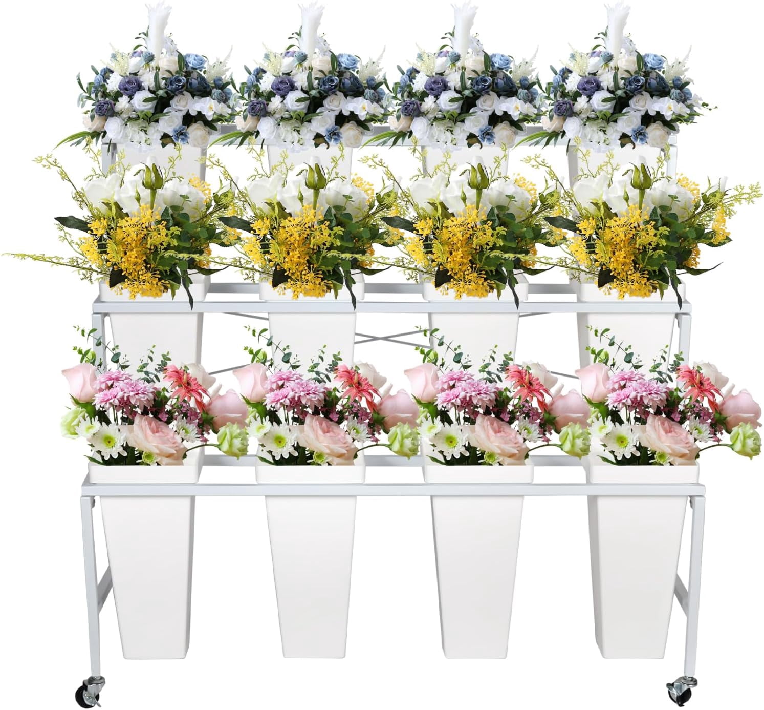 Vohala 3 Tier Flower Display Stand with 12 Buckets, 3 Layer Stand with ...
