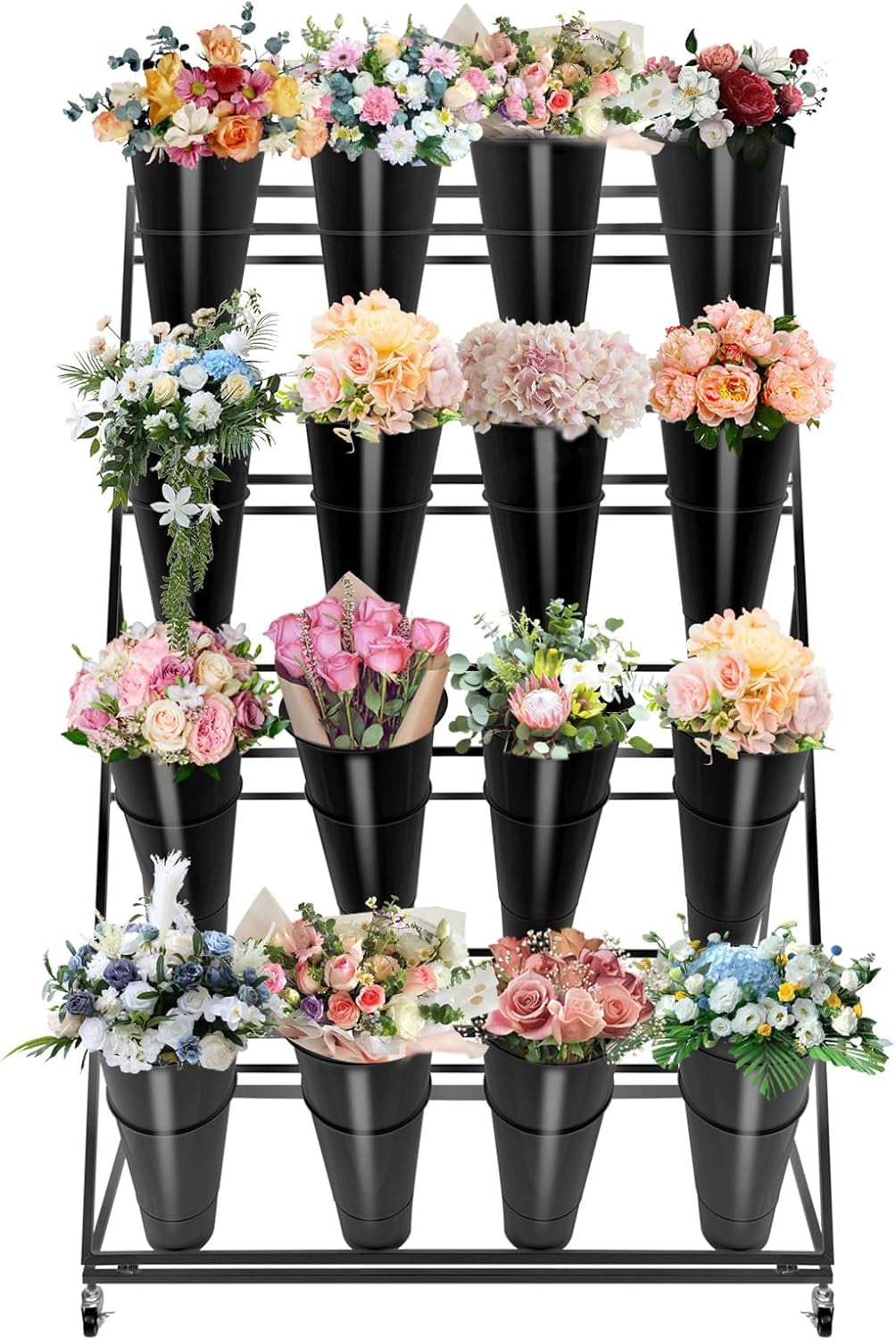 Vohala 4 Tiers Flower Stand Display with Buckets, Flower Cart Display ...