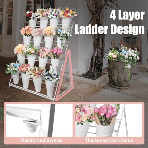 Vohala 4 Tiers Flower Stand Display with Buckets, Flower Cart Display ...