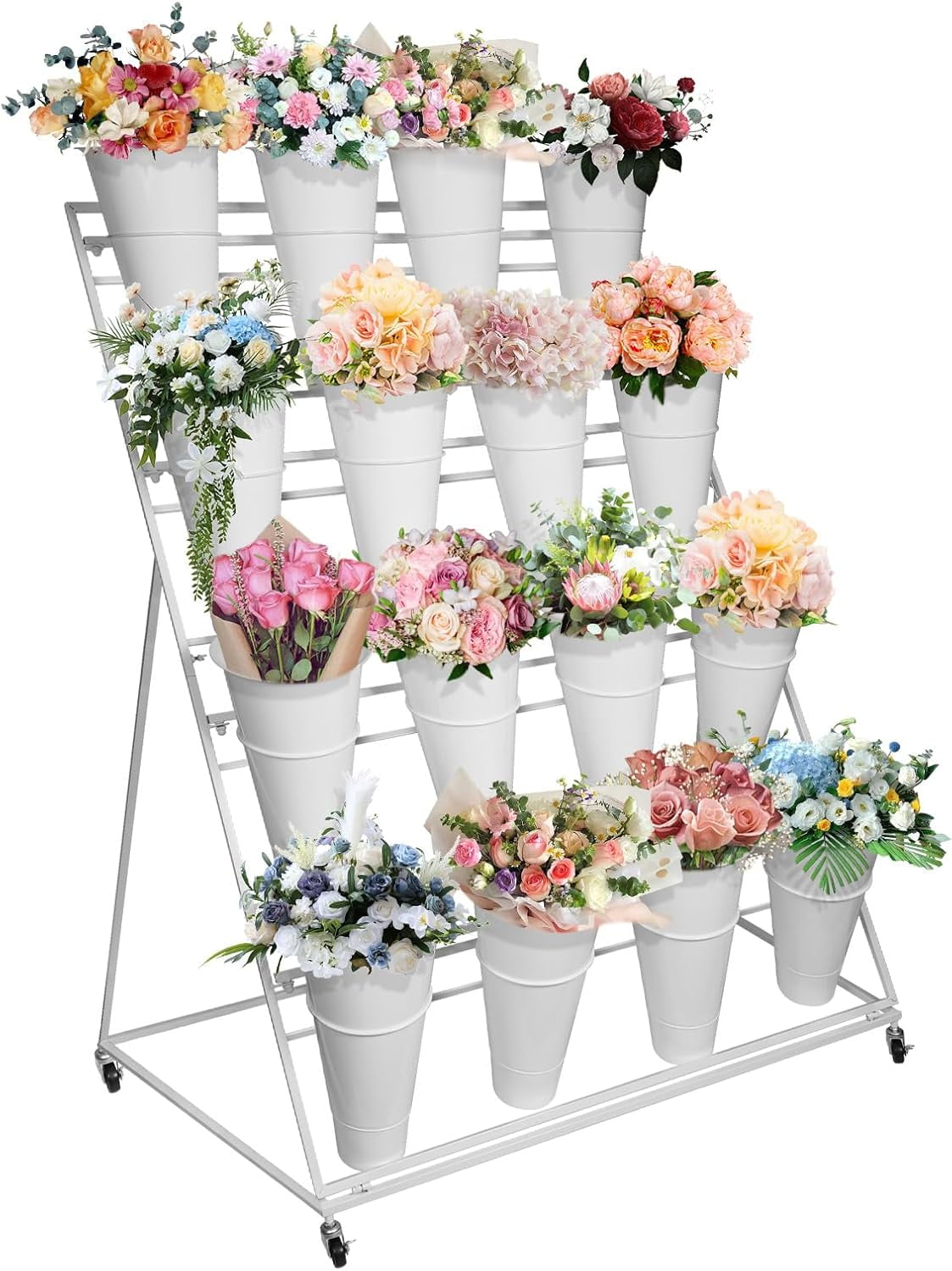 Vohala 4 Tiers Flower Stand Display with Buckets, Flower Cart Display ...