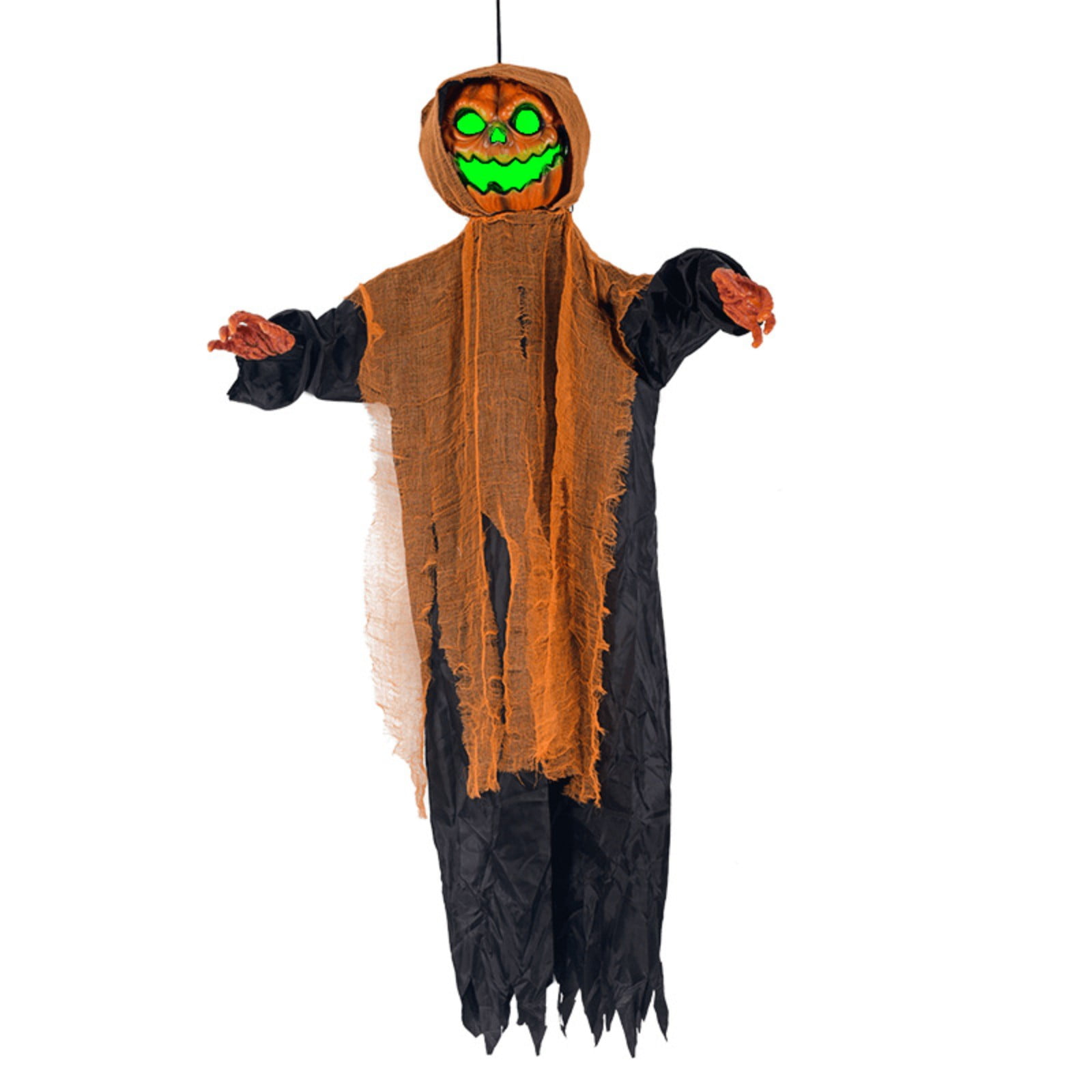 Voice Activated Pumpkin Skeleton Hanging Decoration - Light Up Sound ...