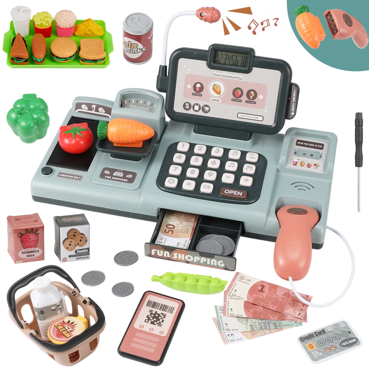 Petbank Pretend Play Calculator Cash Register Toy, 35Pcs Grocery Store ...