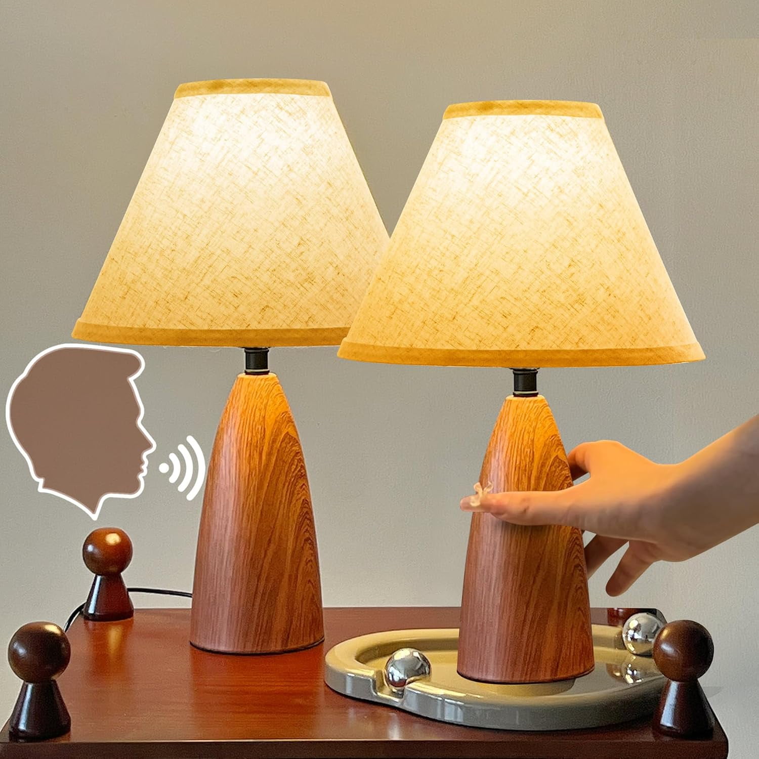 Voice Control & Metal Touch Table Lamp for Bedroom with 2pcs LED 9W ...