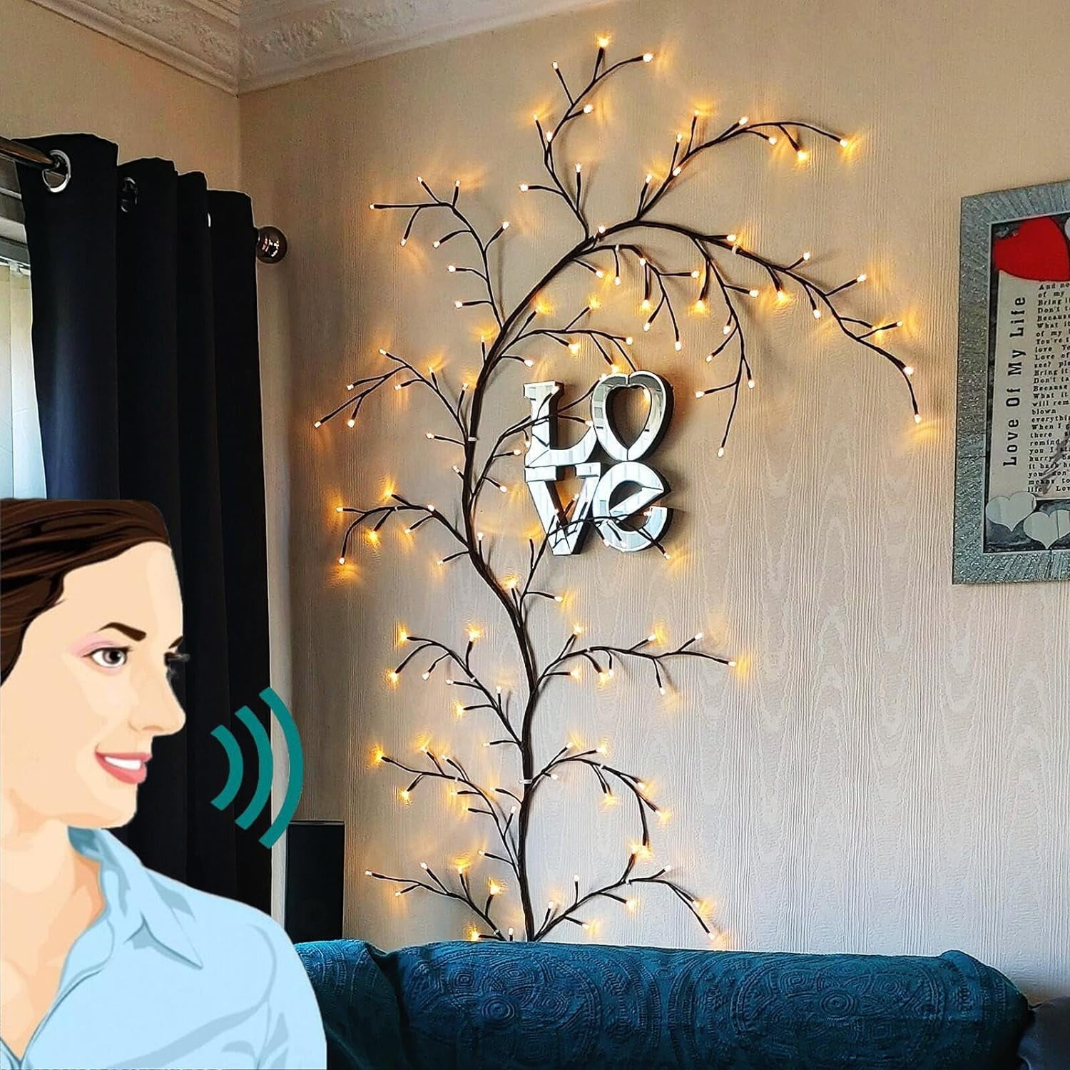 Voice Control Willow Vine Lights, 8 Flash Model Twinkling Tree, 8.5ft ...