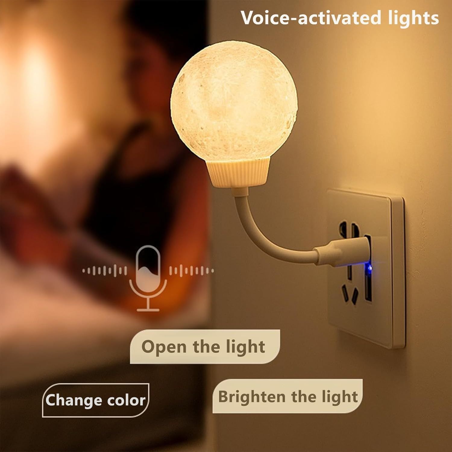 Voice Controlled Moon Night Light, Moon LED Lamp Nightlight Desk USB ...
