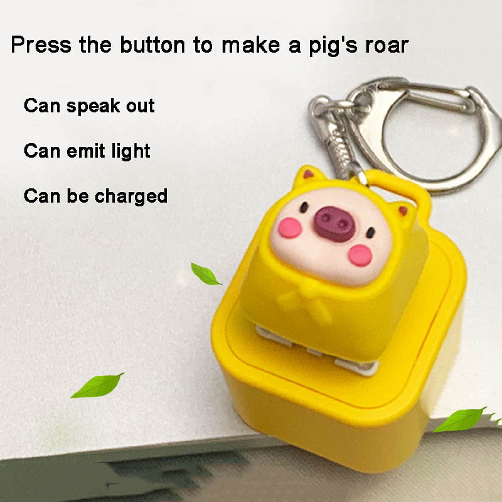 Voice Emitting Pig Button Pendant | Glow in Dark Fidget Keychain ...