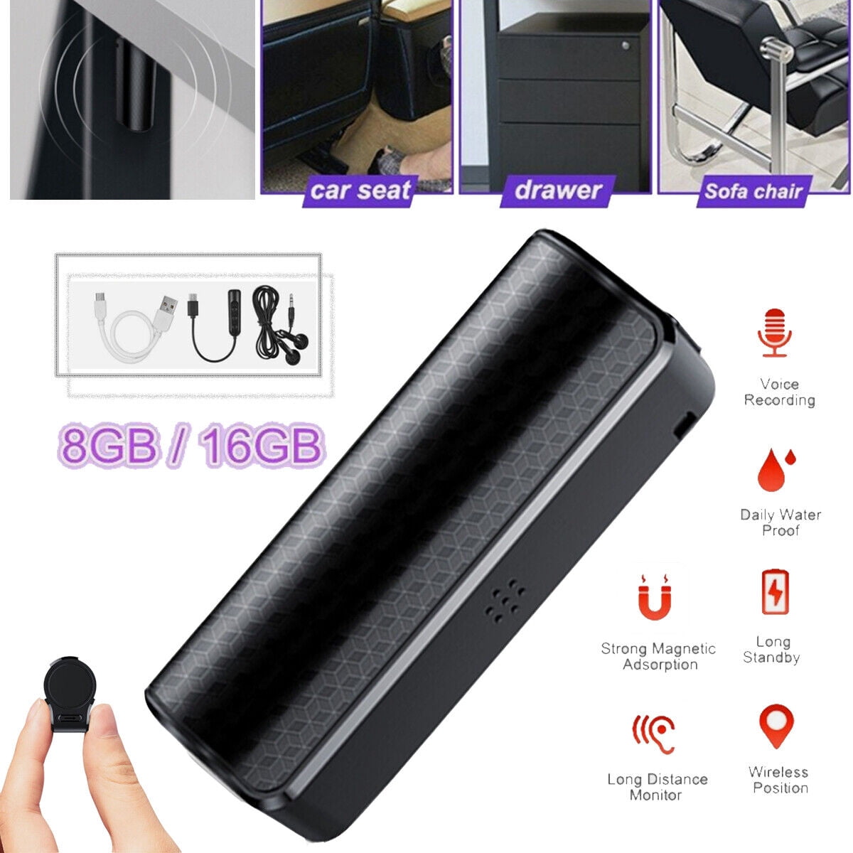 Voice Recorder 16G Magnetic Digital Audio Recorder Device Activated ...